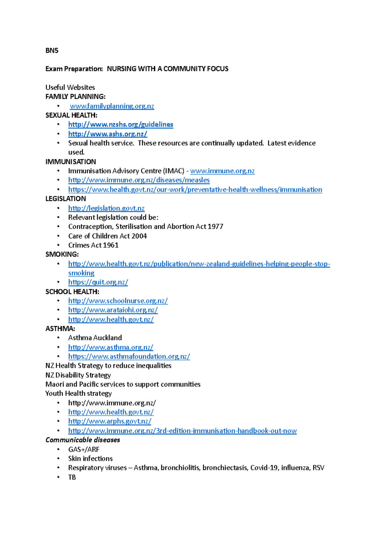 BN5 - BN Exam Prepara-on: NURSING WITH A COMMUNITY FOCUS Useful ...