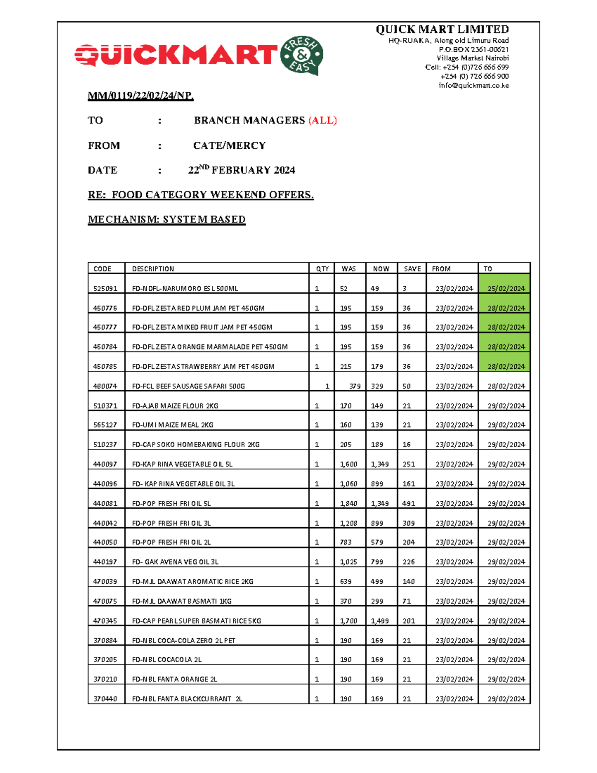 MEMO 0119 FOOD Category Weekend Offers - QUICK MART LIMITED HQ-RUAKA ...