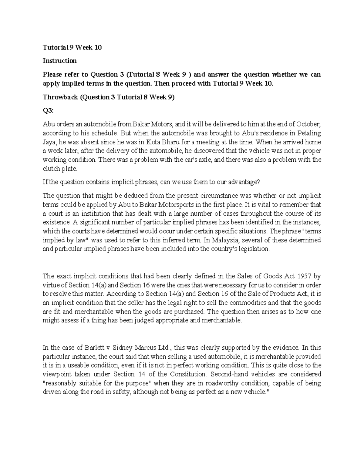 389067 Tutorial 9 Week 10 - Tutorial 9 Week 10 Instruction Please refer to Question 3 (Tutorial ...