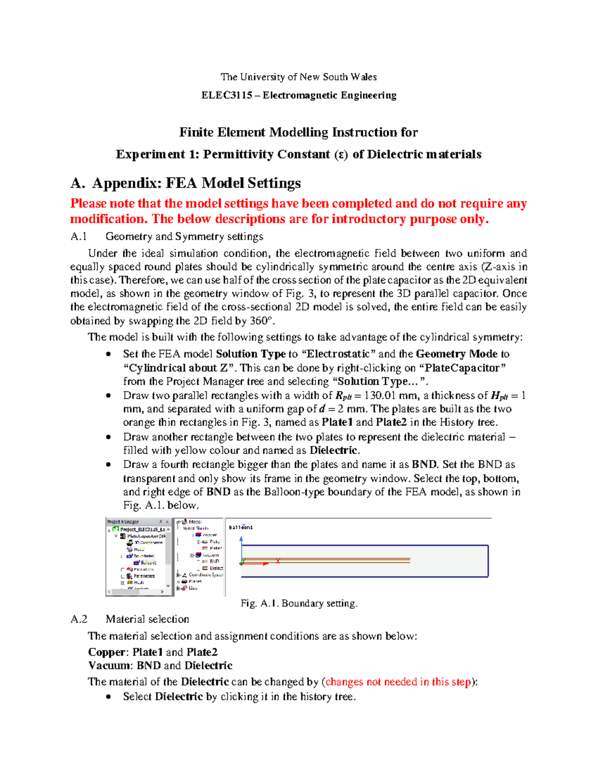 Experiment 1 FEA Simulation Task Appendix - The University of New South Wales ELEC3115 – - Studocu