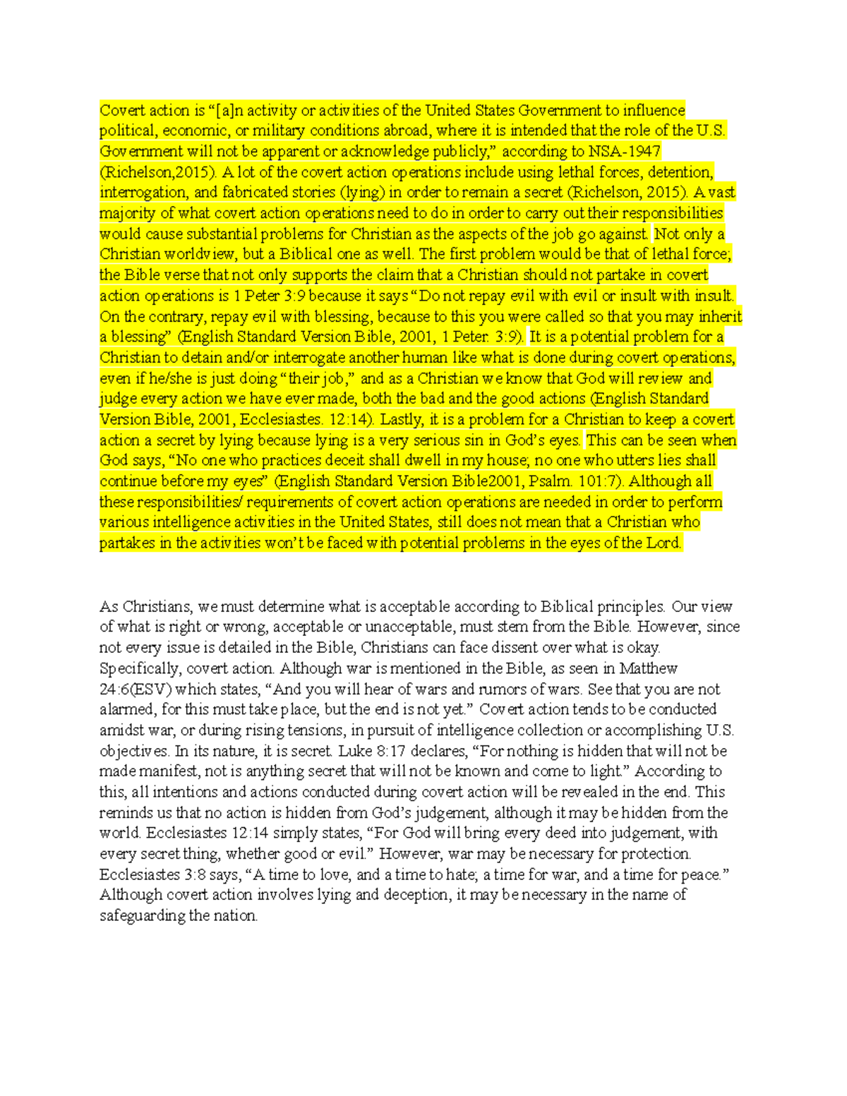 Covert action is - Notes taken - Covert action is “[a]n activity or ...