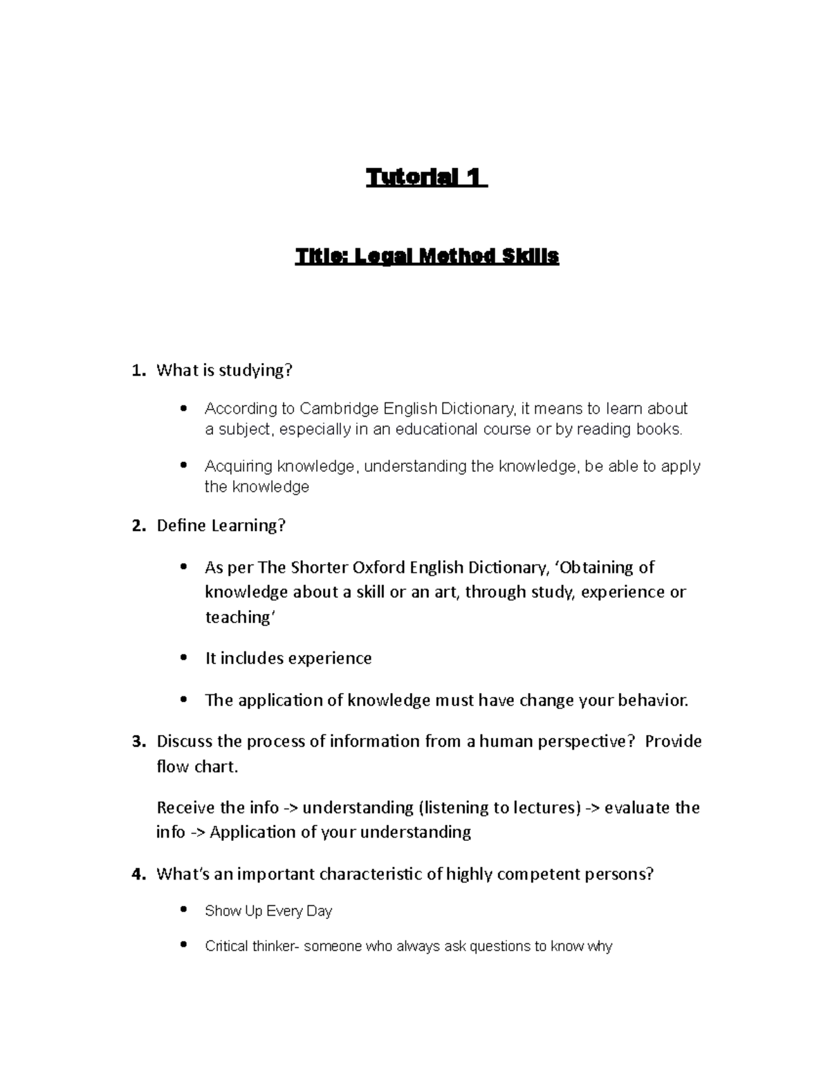 T1- Legal Method Skills - Tutorial 1 Title: Legal Method Skills What is ...