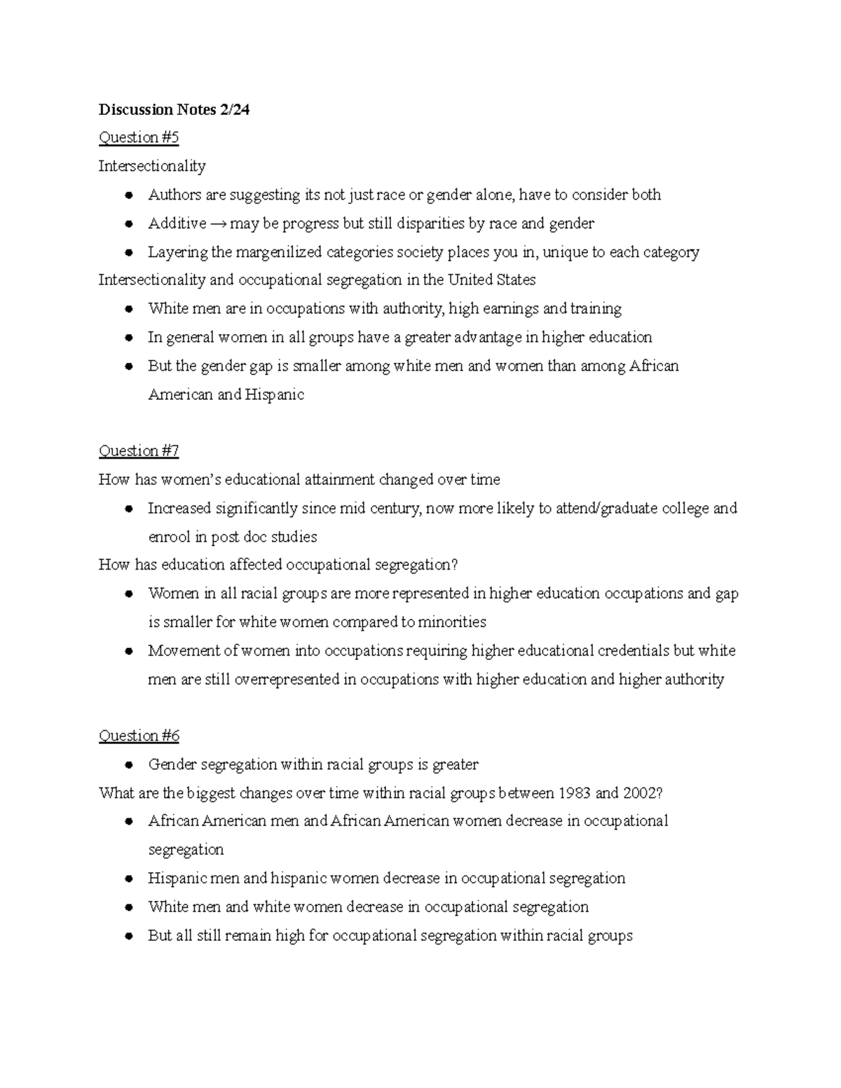 Notes about Intersectionality and occupations. and education ...