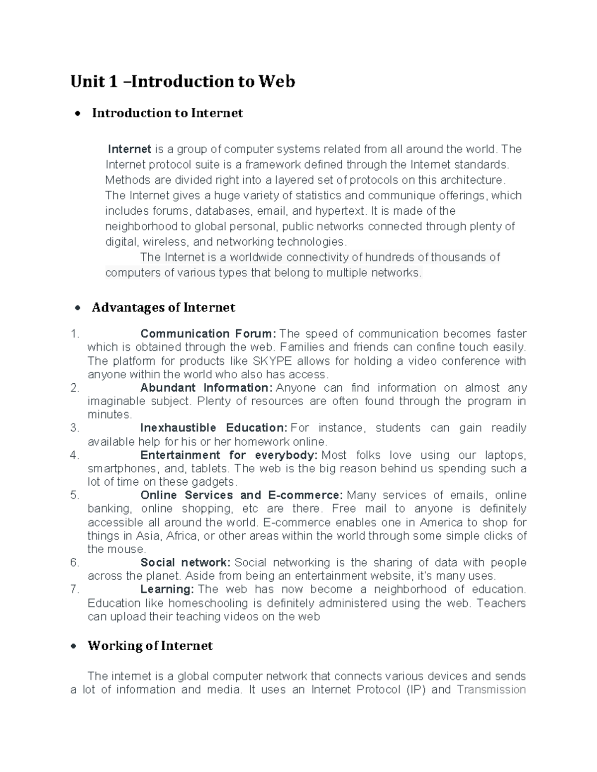 Web Design - I - Unit 1 –Introduction to Web • Introduction to Internet ...
