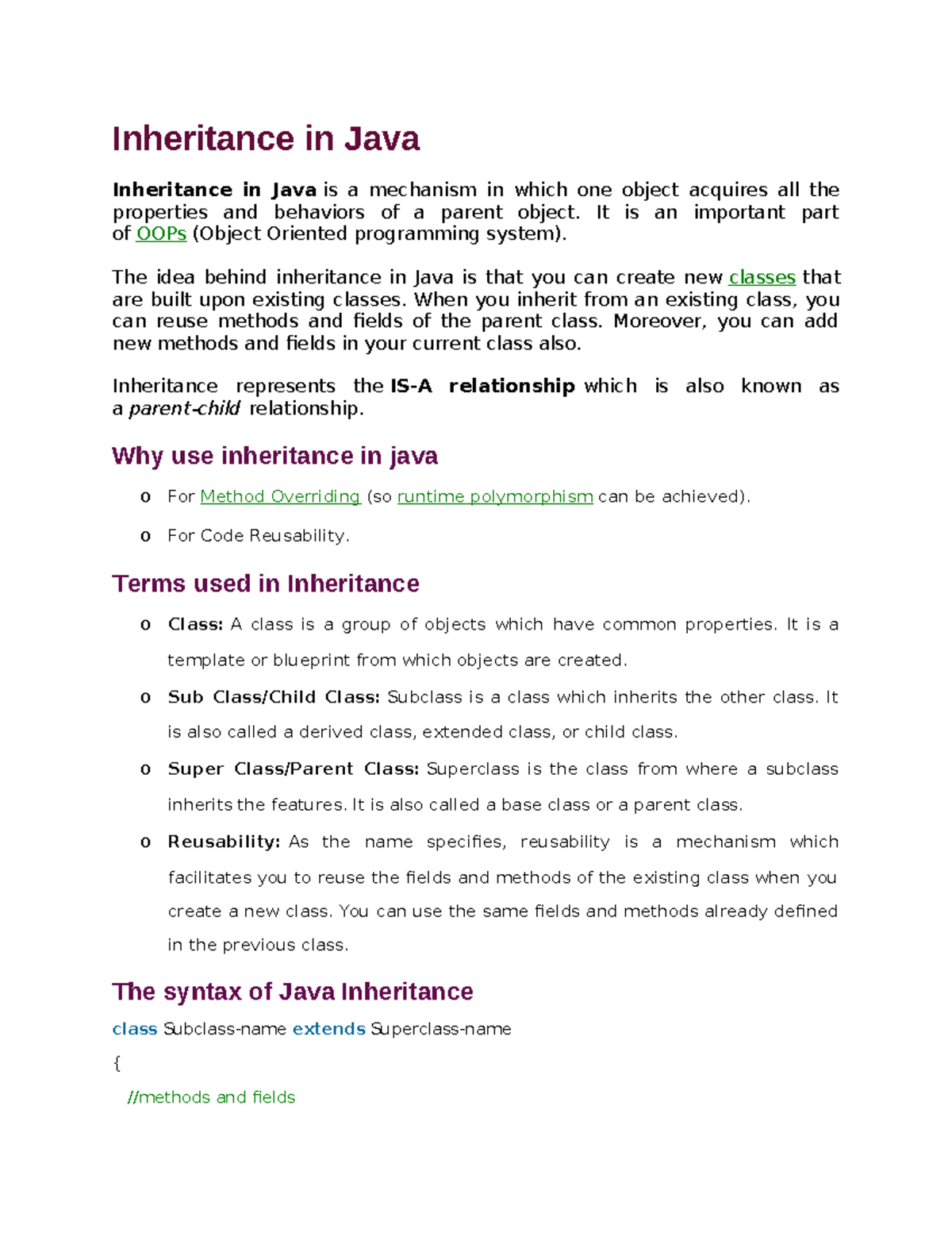 Inheritance and its Types - Inheritance in Java Inheritance in Java is ...