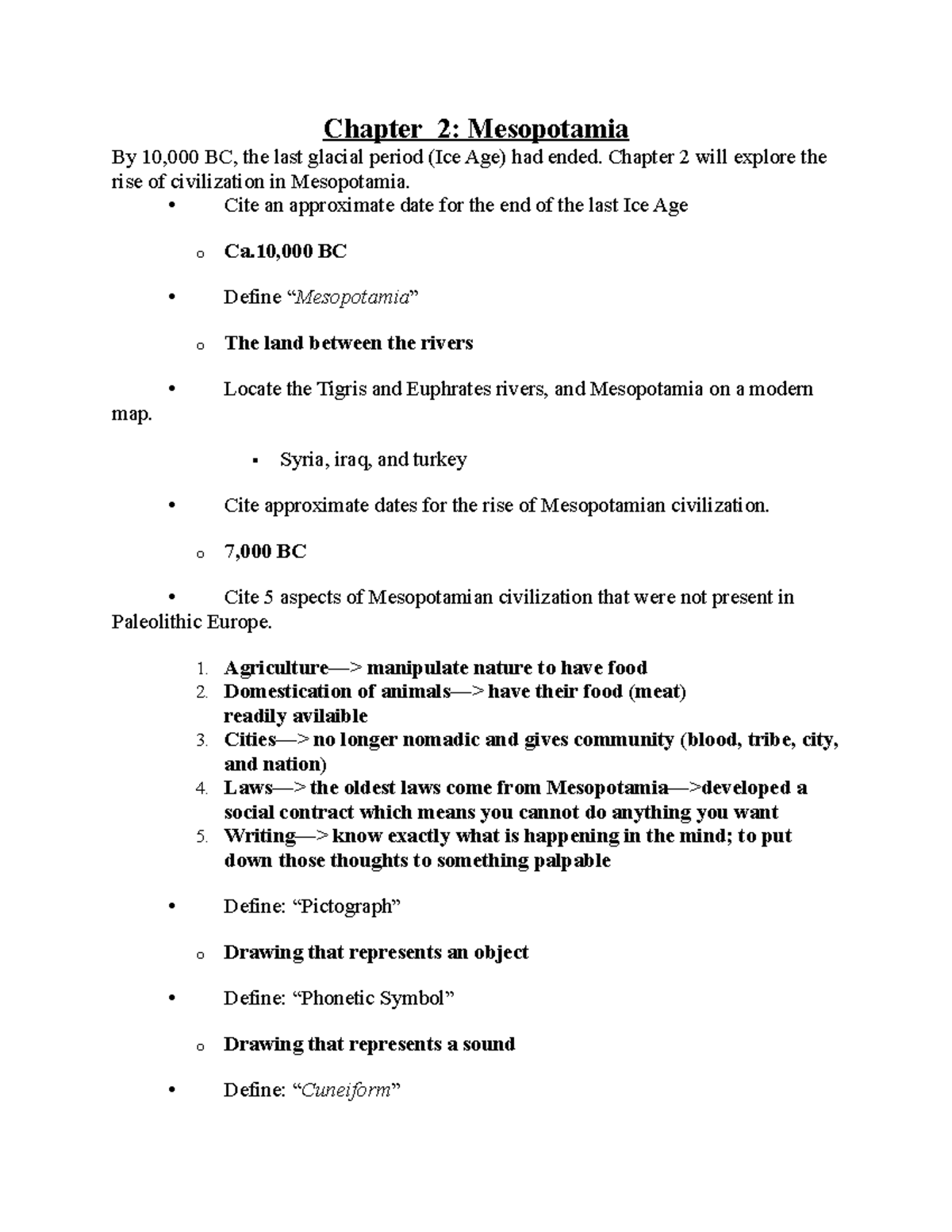 HUM CH.2 Review - Chapter 2: Mesopotamia By 10,000 BC, the last glacial ...