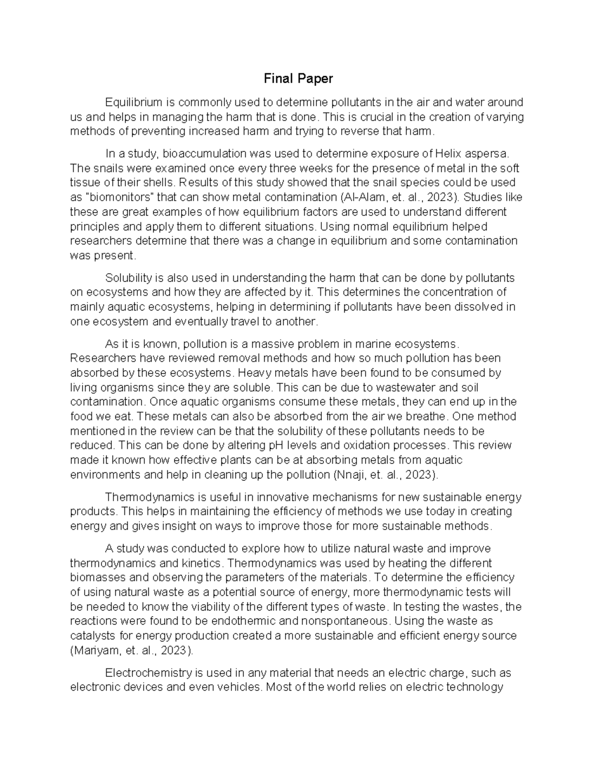 Final Paper CHM 152 - Final Paper Equilibrium is commonly used to ...