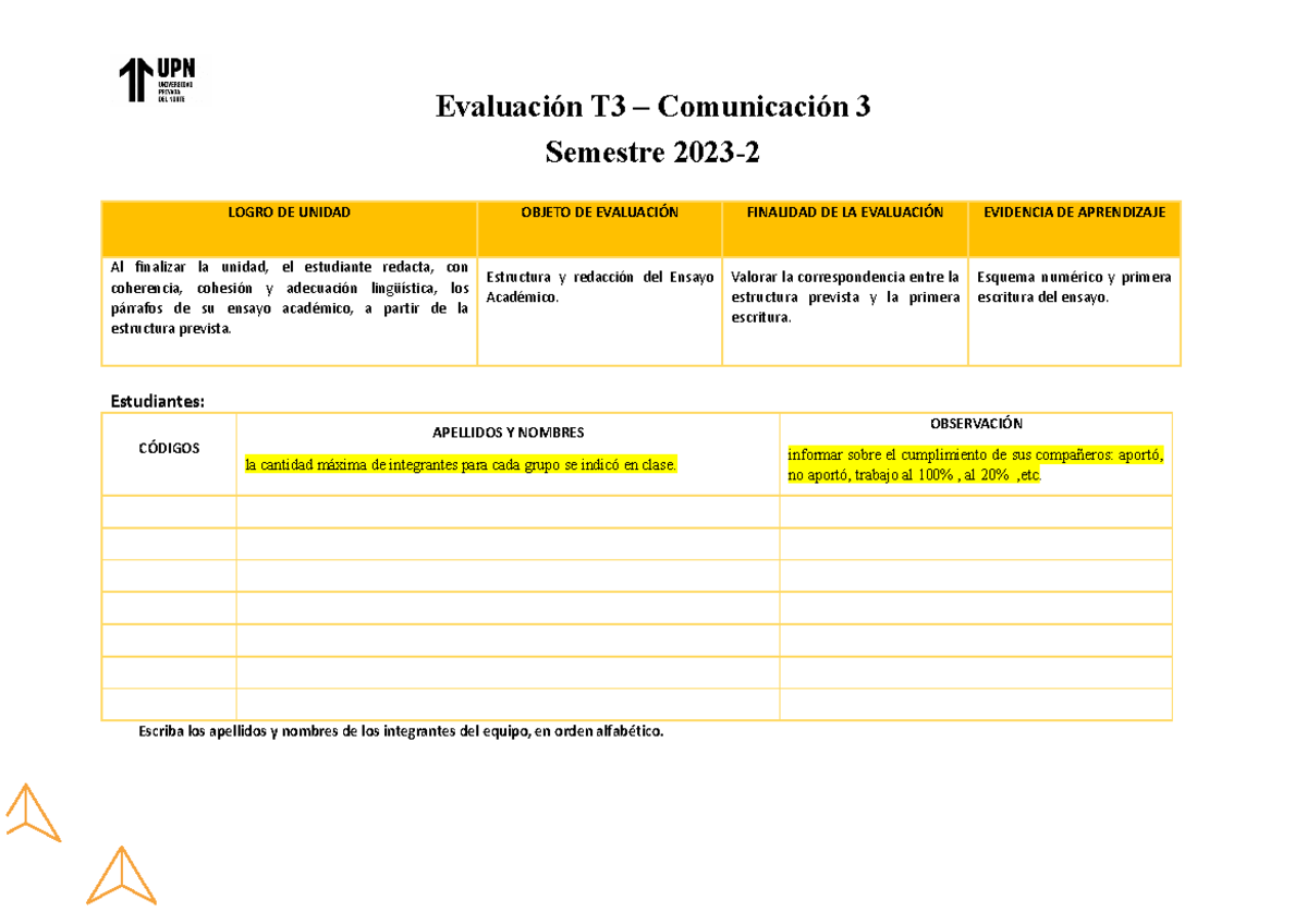 T3- Comunicación-2023 - Evaluación T3 – Comunicación 3 Semestre 2023- LOGRO DE UNIDAD OBJETO DE ...