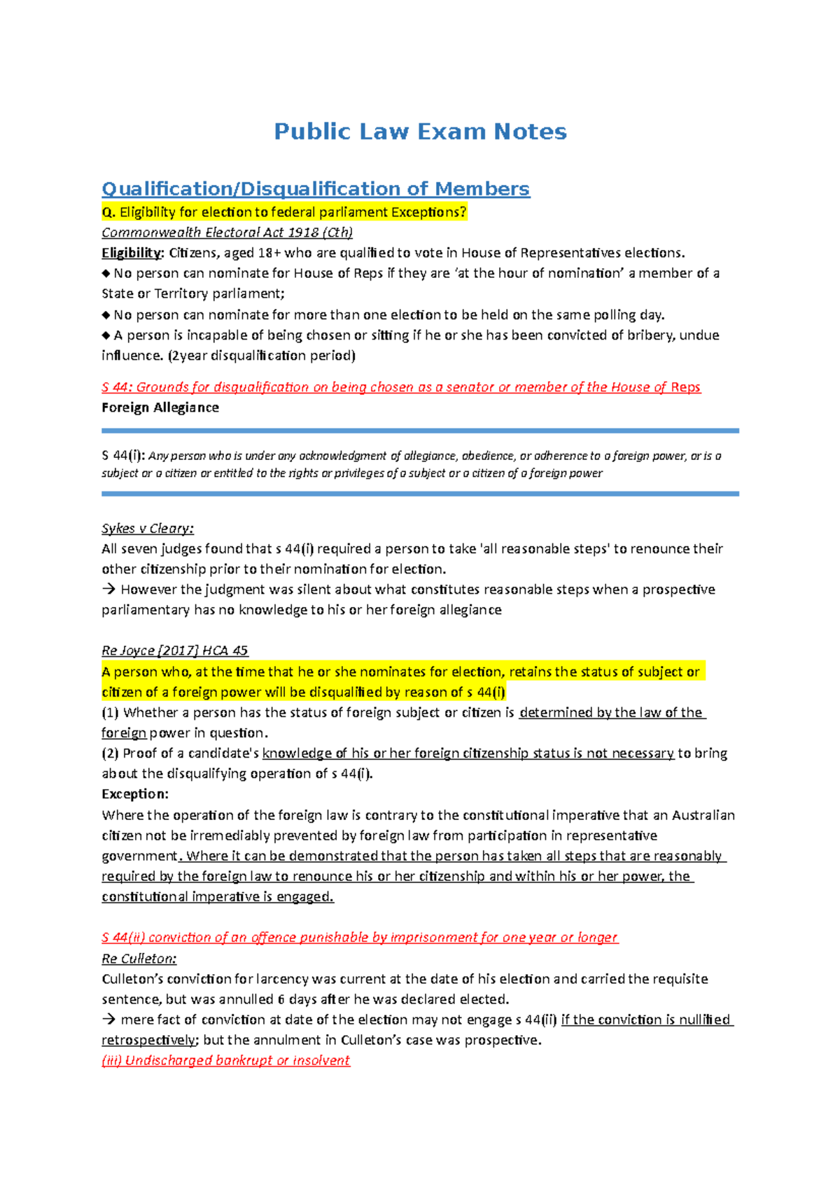 Final Exam Public Law Notes - Public Law Exam Notes Qualification ...