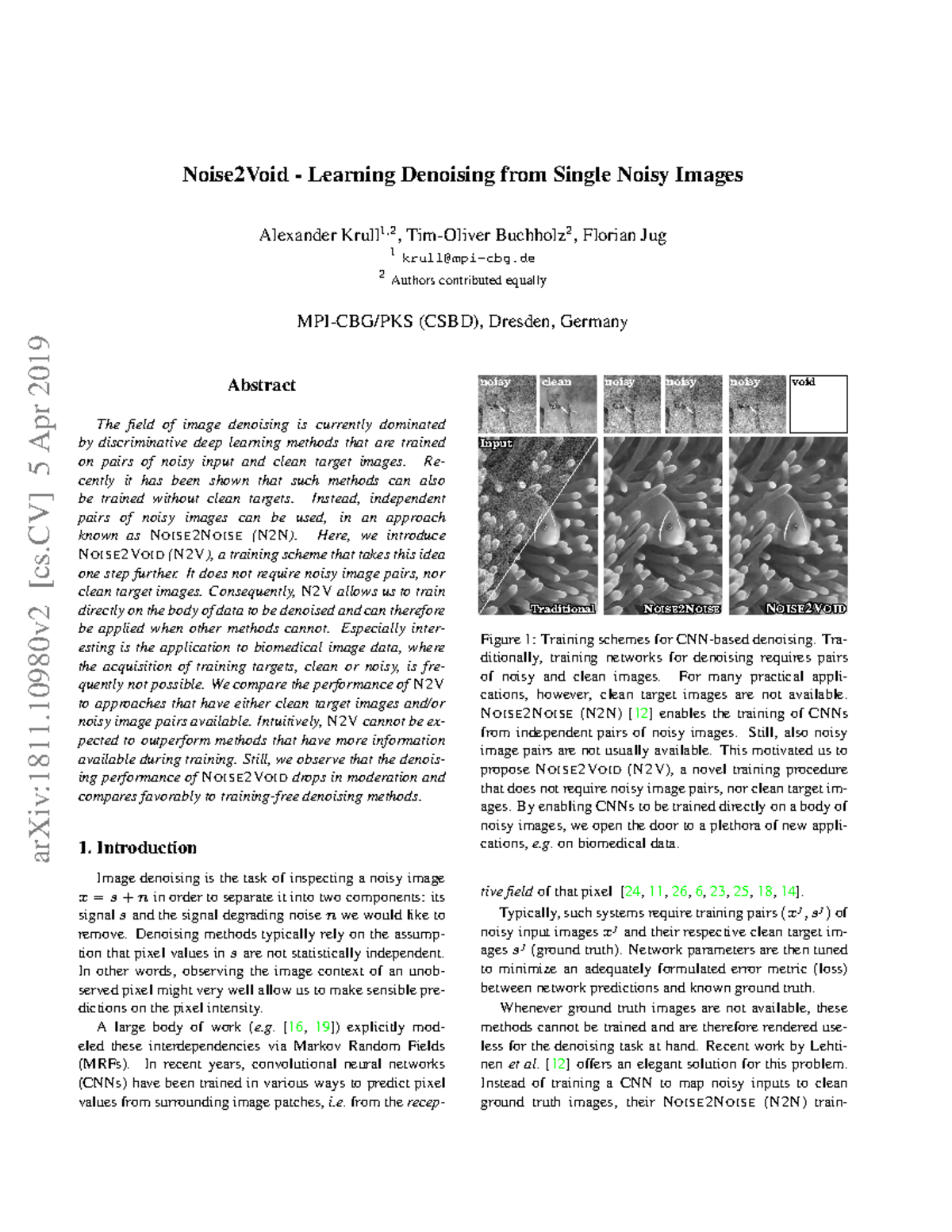 Noise 2void Learning Denoising From Single Noisy Images Noise2void Learning Denoising From