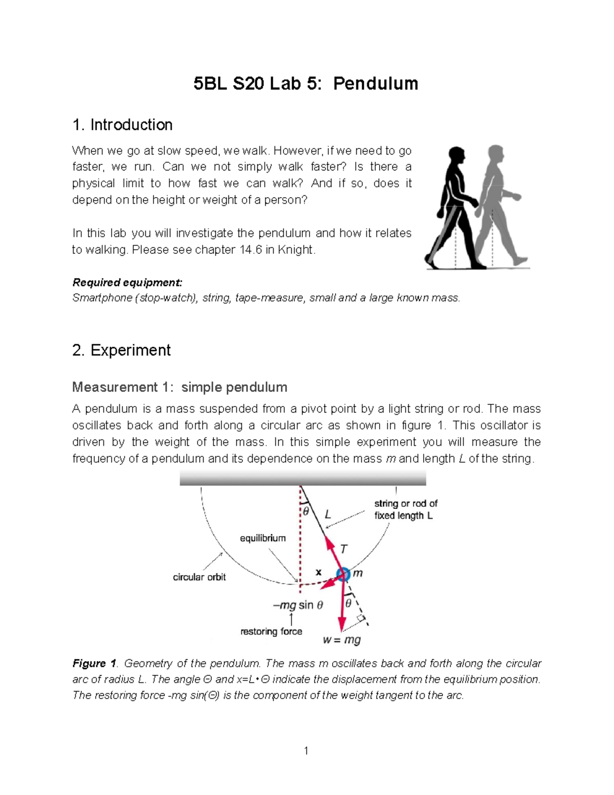 Lab 5 Leg Physical Pendulum Natural SHM frequency - 5BL S20 Lab 5 ...