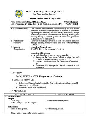 G10. Multimodal AND ITS Elements - Detailed Lesson Plan for English 10 ...