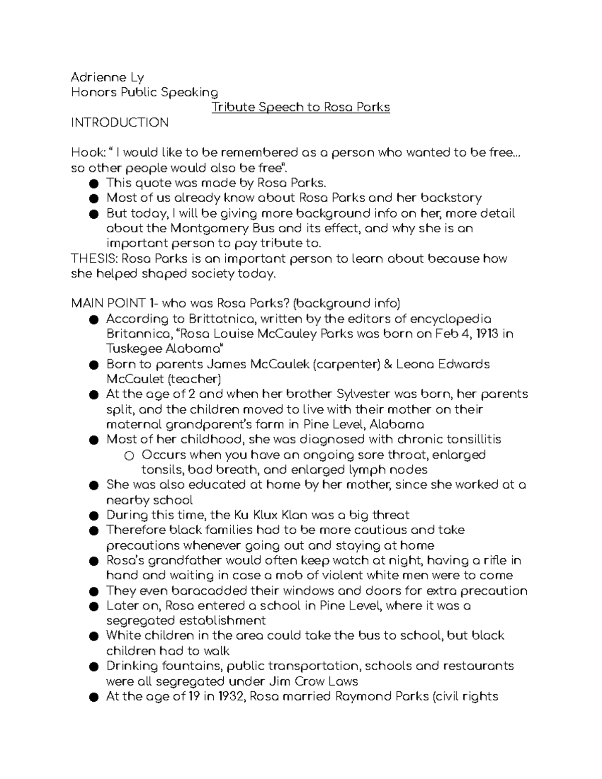 Tribute speech outline - Adrienne Ly Honors Public Speaking Tribute ...