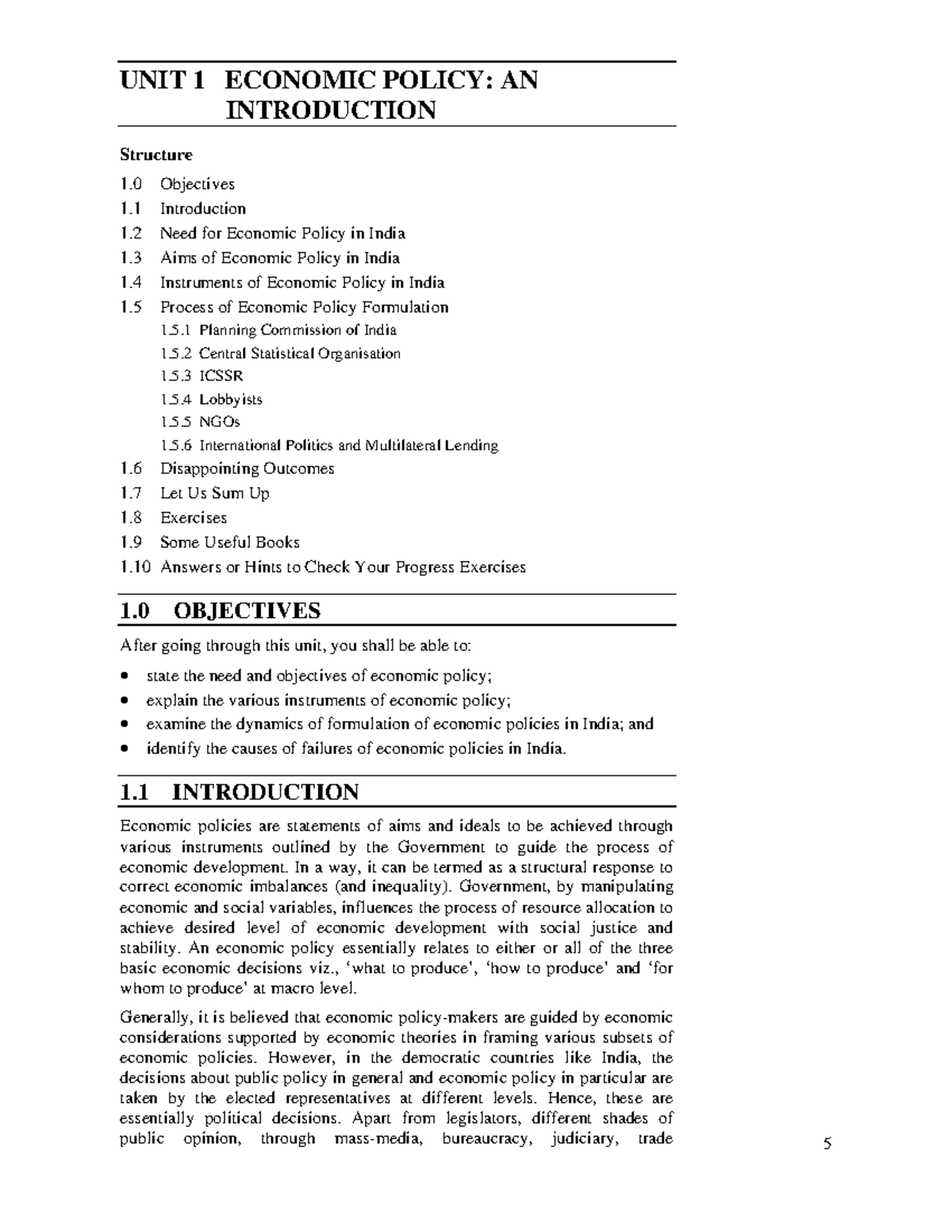 Unit-1 - Indian economy - UNIT 1 ECONOMIC POLICY: AN INTRODUCTION ...