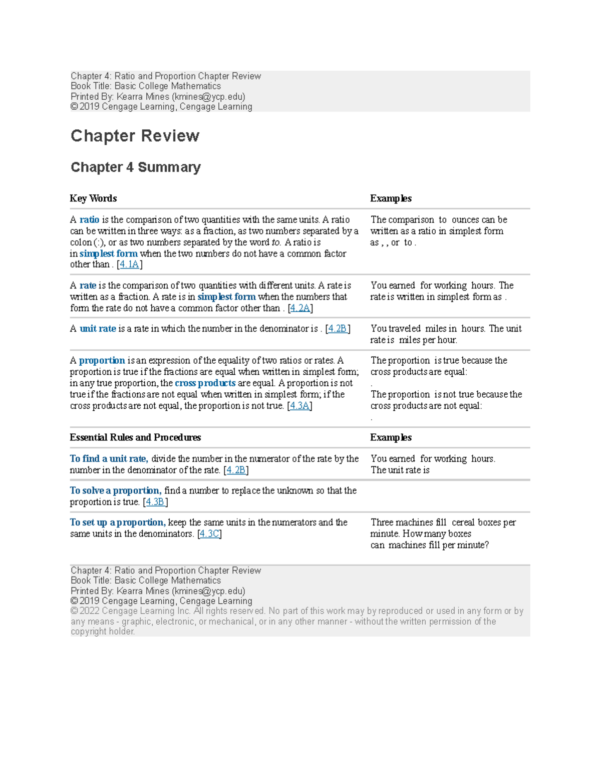 Chapter 4 - ch4 - Chapter 4: Ratio and Proportion Chapter Review Book ...