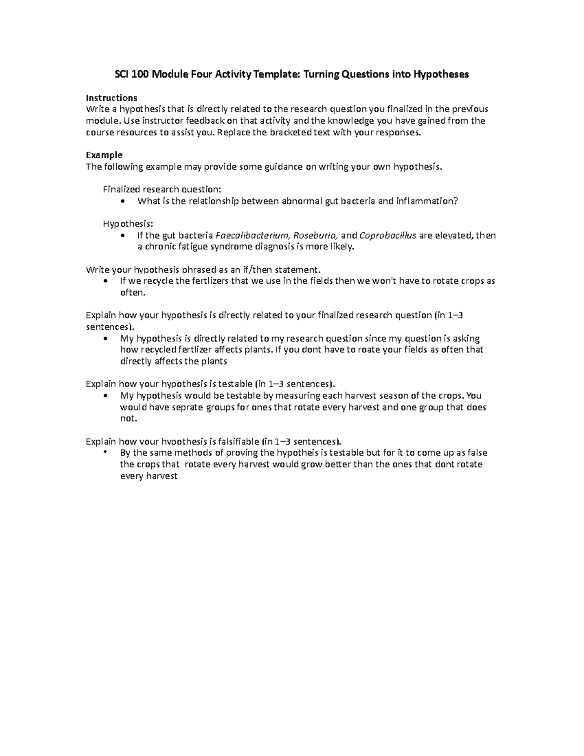 SCI 100 Module Four Activity Template - Use instructor feedback on that ...