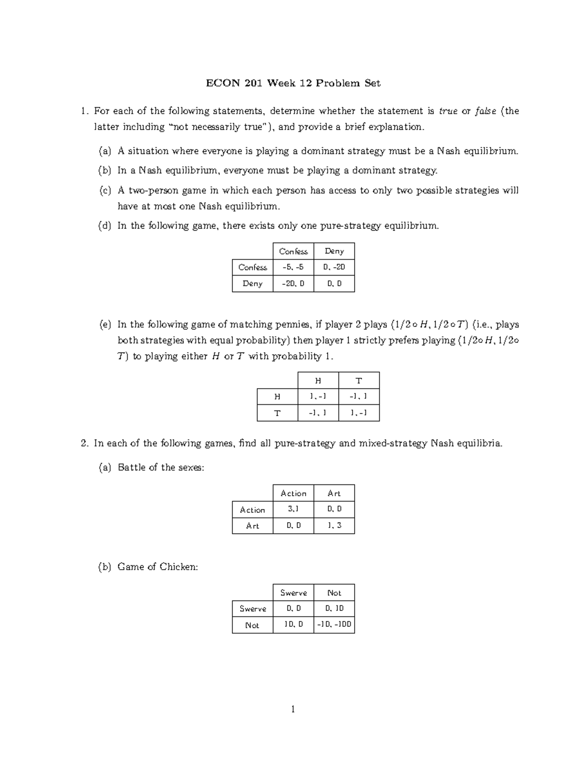 W12+PS - Problem set - ECON 201 Week 12 Problem Set 1. For each of the ...