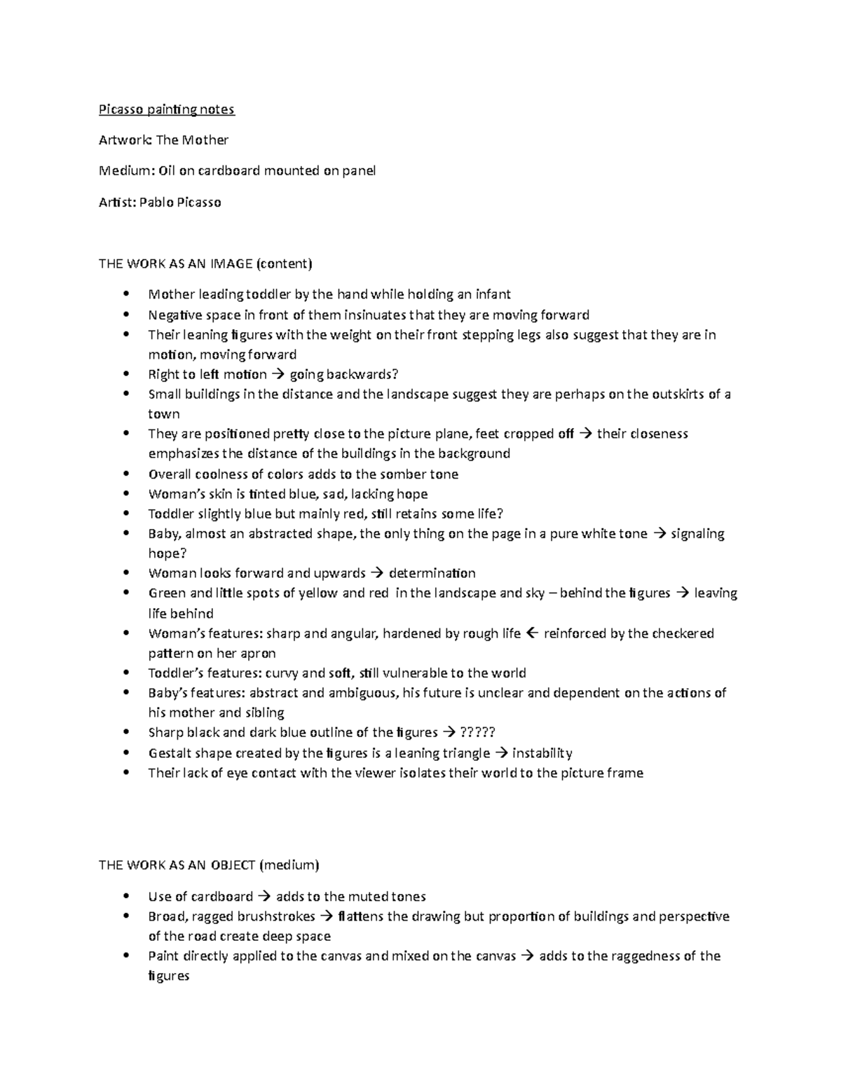 Picasso painting notes - Picasso painting notes Artwork: The Mother ...