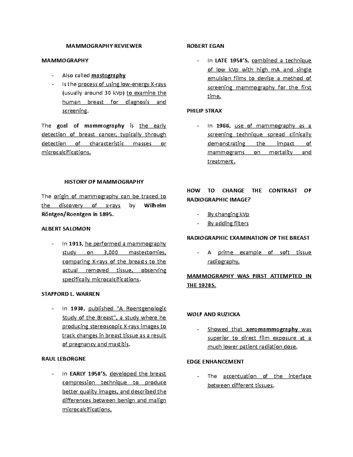 Mammography Reviewer - - Studocu