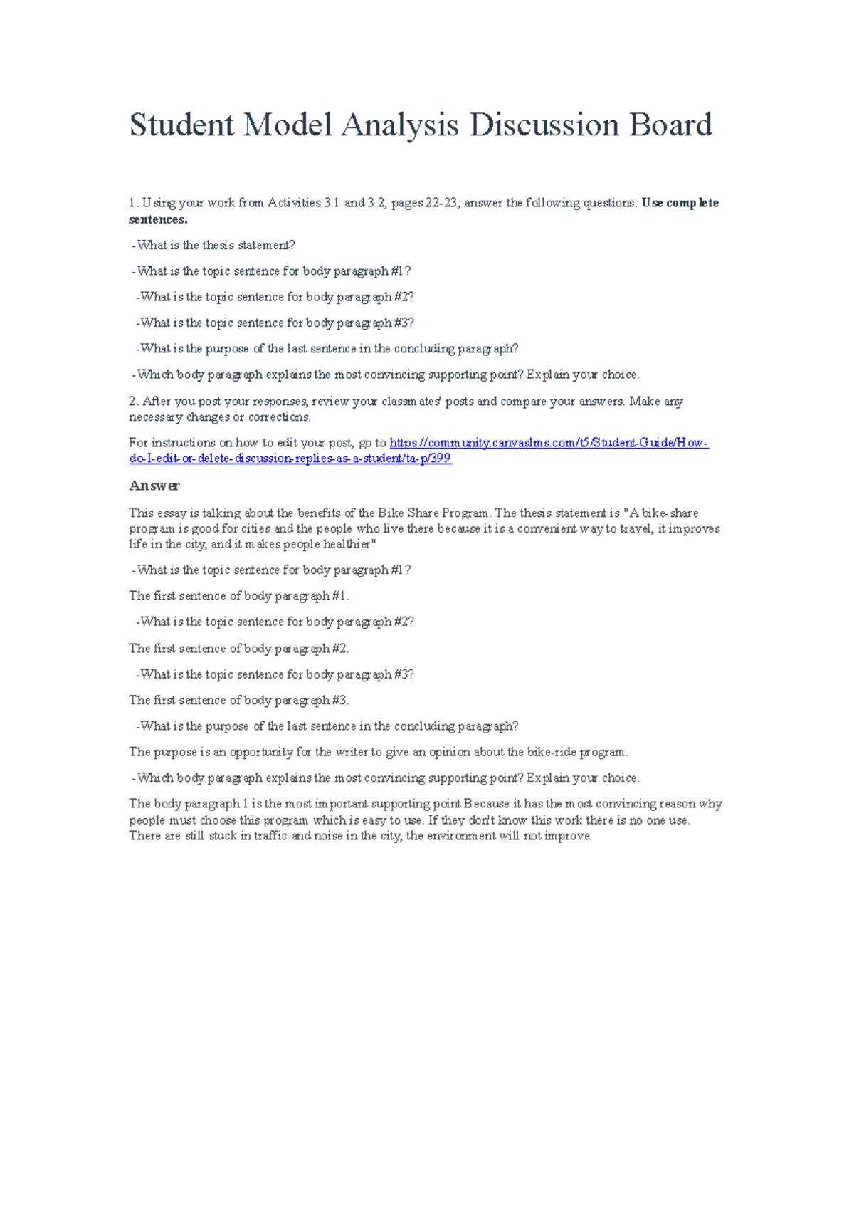 Student Model Analysis Discussion Board - Use complete sentences. -What ...