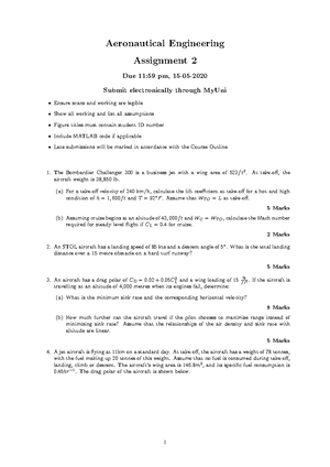 2019 AERO Assignment 3 Solutions - MECH ENG 3100 - Studocu