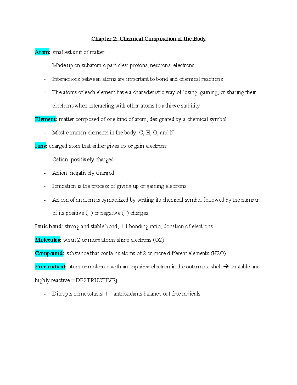 Chapter 2 - Lecture notes 2 - Chapter 2: Chemical Composition of the ...