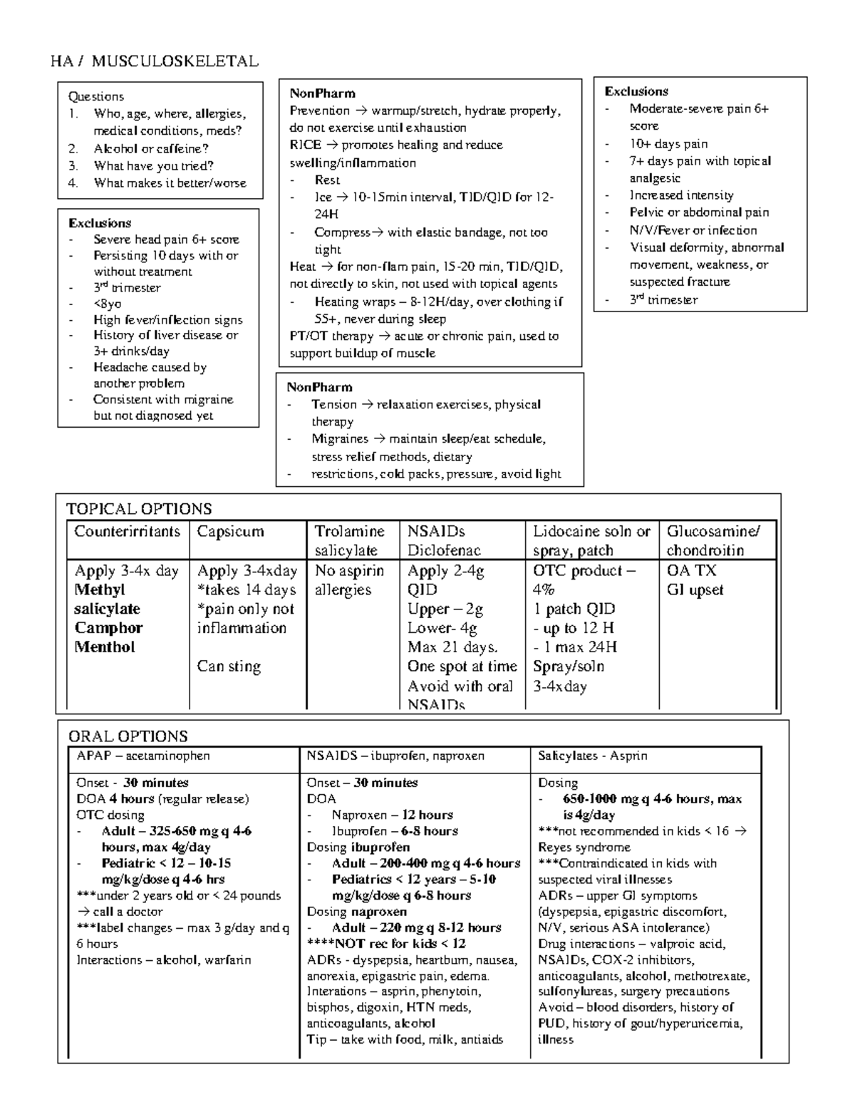 HA and Musculoskeletal Prep sheet - HA / MUSCULOSKELETAL Questions Who ...