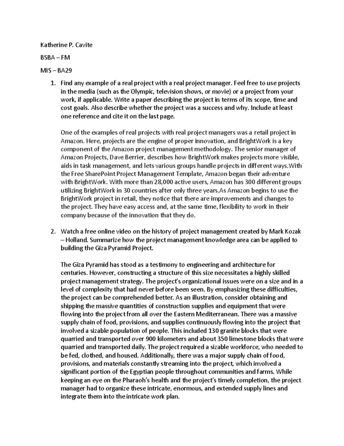Assessment 5 - Katherine P. Cavite BSBA – FM MIS – BA Find any example ...