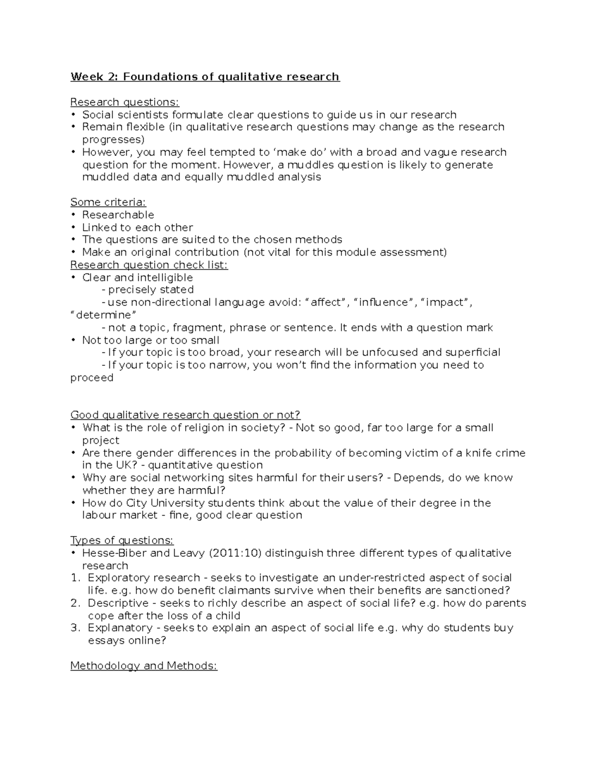 Week 2 - Lecture notes 2 - Week 2: Foundations of qualitative research ...