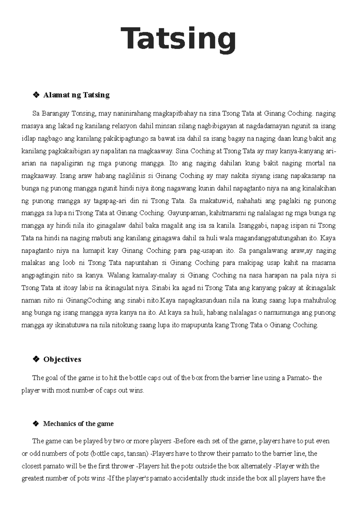 Traditional Games - Tatsing Alamat ng Tatsing Sa Barangay Tonsing, may ...