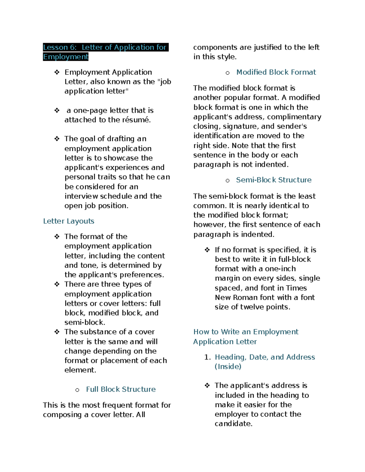 Lesson 6 and 7 Making an Employment application letter and Literature ...