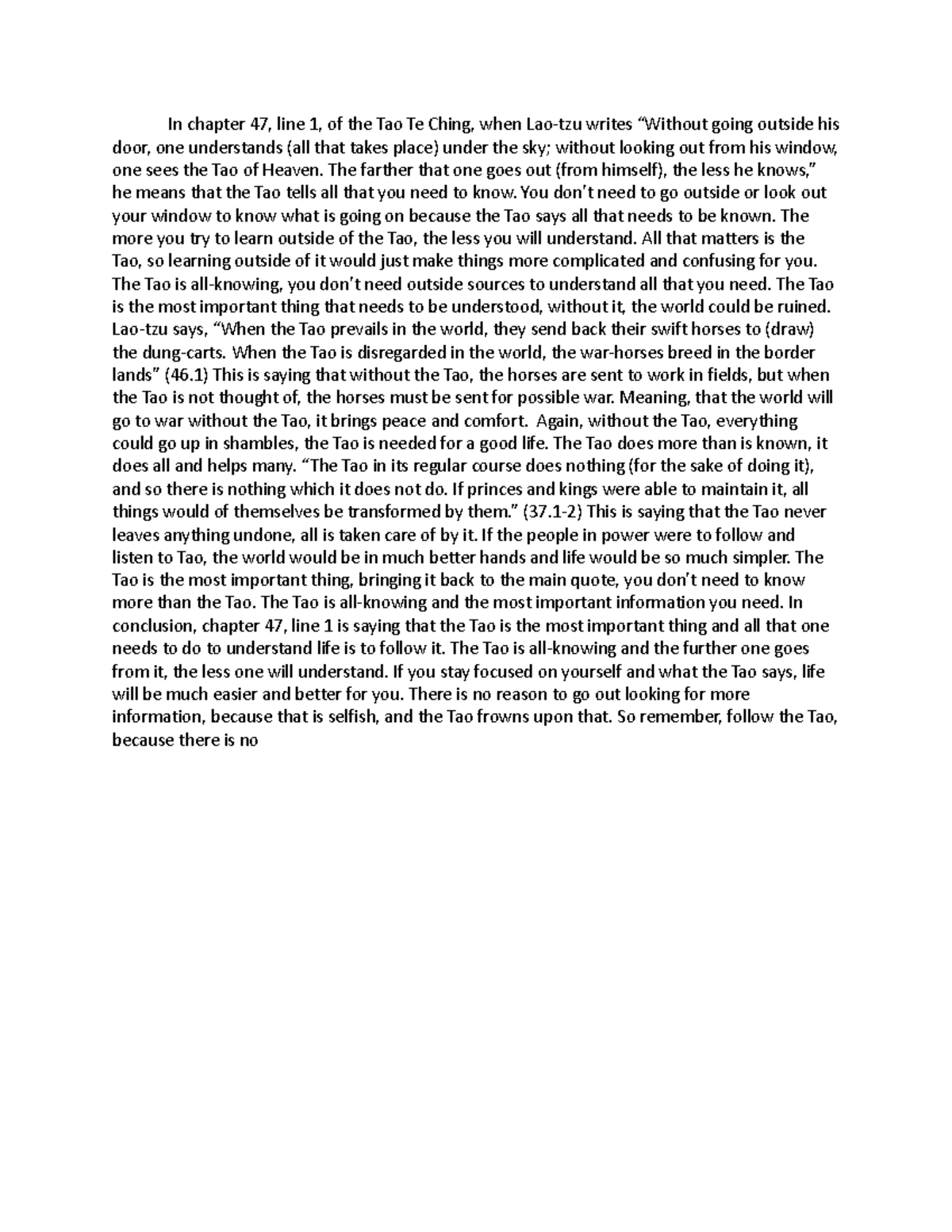 Tao Te Ching- Crit. Reading - In chapter 47, line 1, of the Tao Te ...