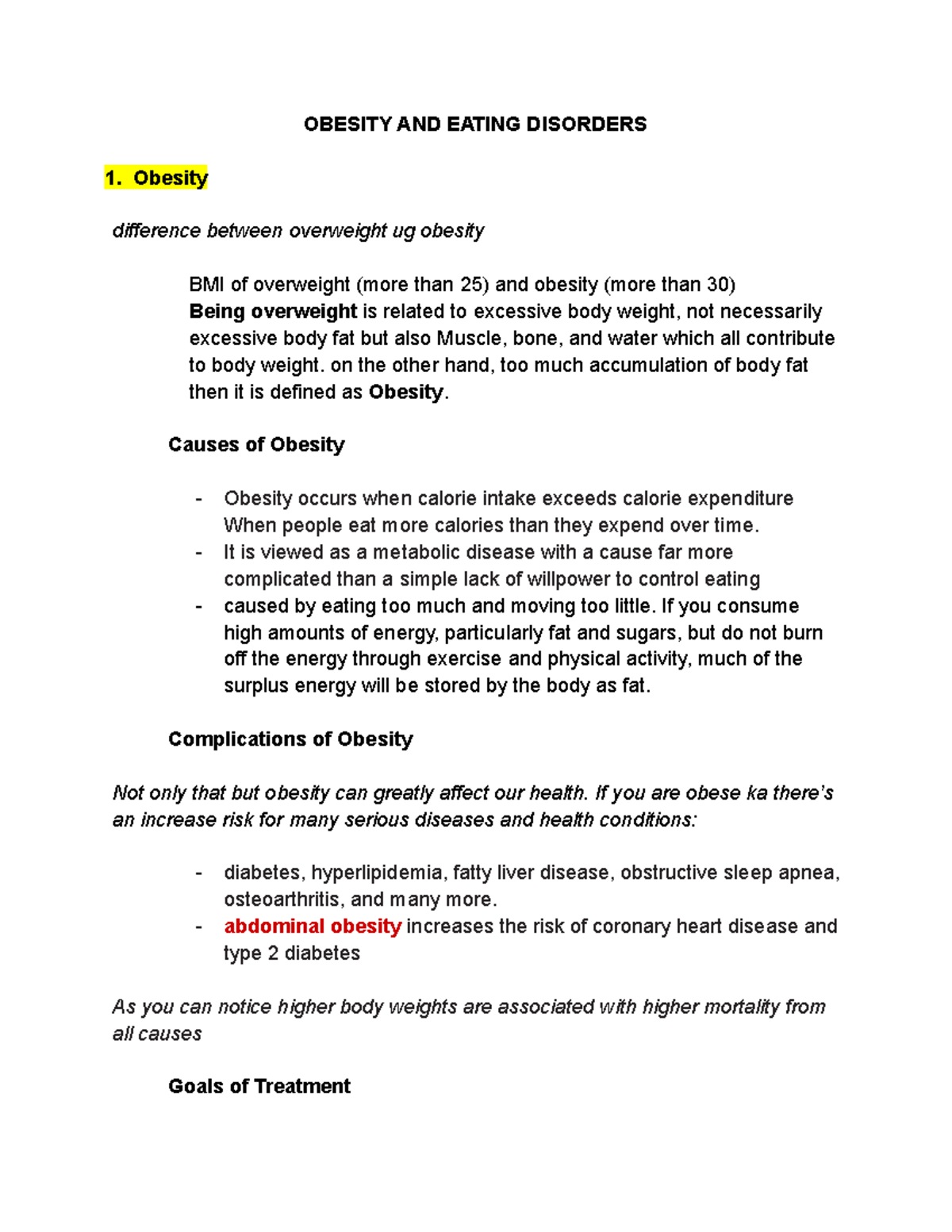 Nutrition Obesity AND Eating Disorders - OBESITY AND EATING DISORDERS ...
