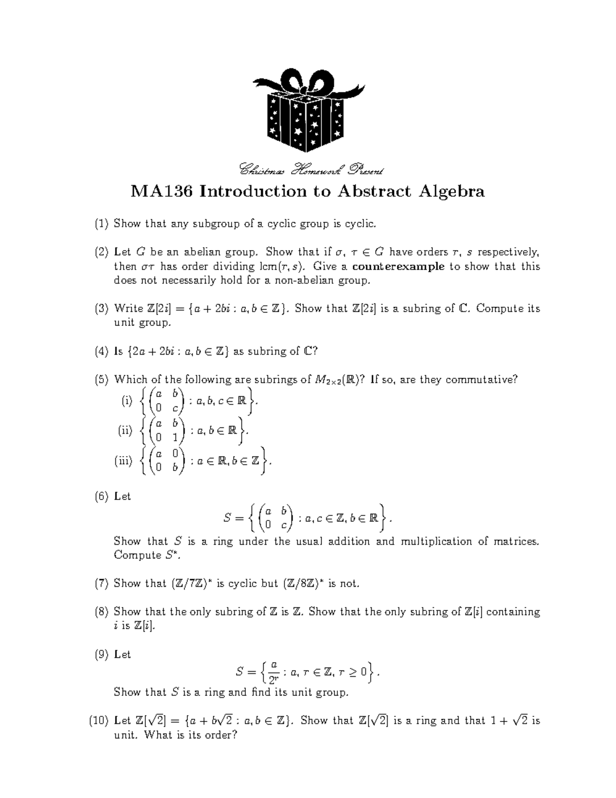 MA136 2015-2016 Assignment 5 - Christmas Homework Present MA136 ...
