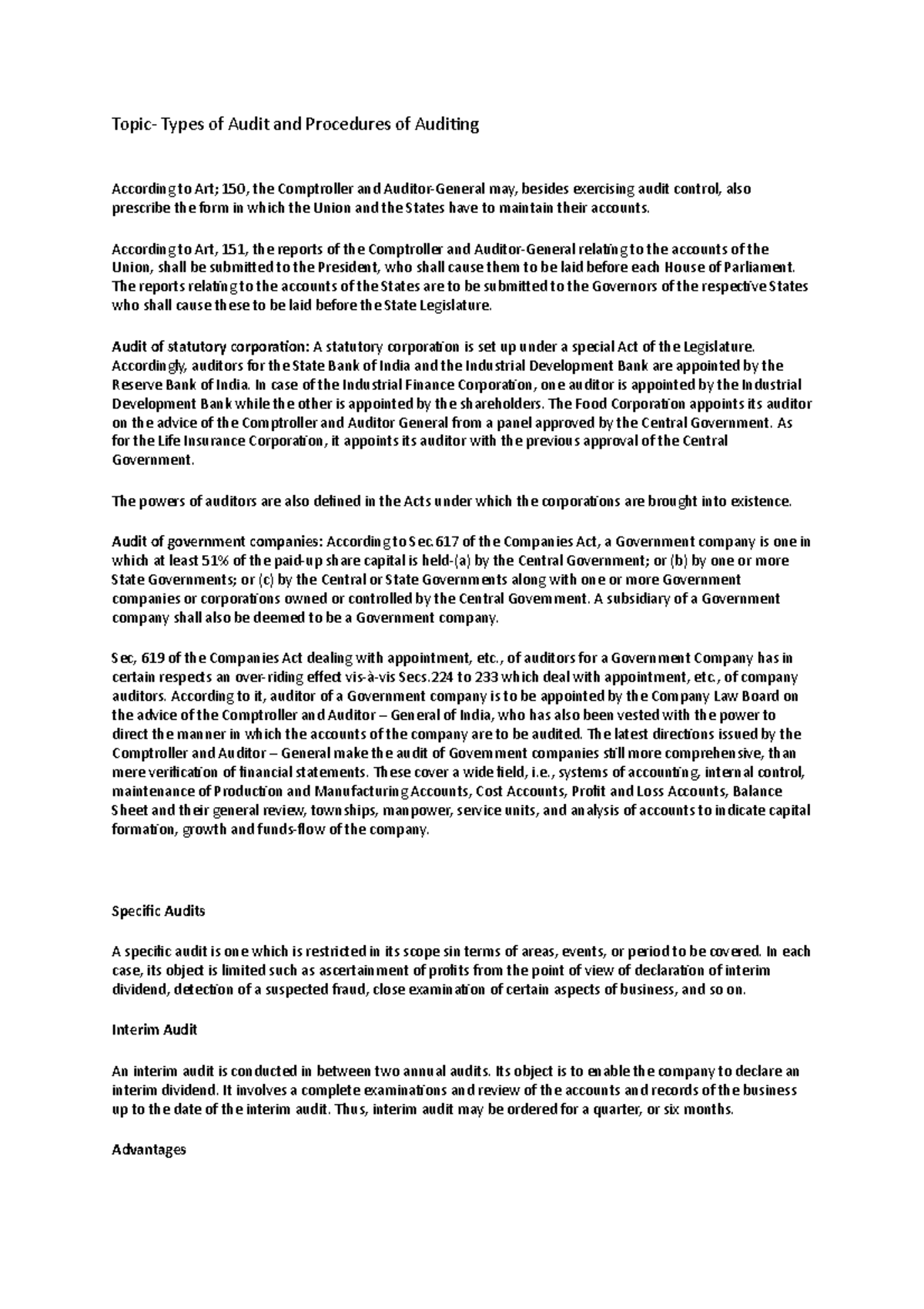 Topic- Types of Audit and Procedures of Auditing - According to Art ...