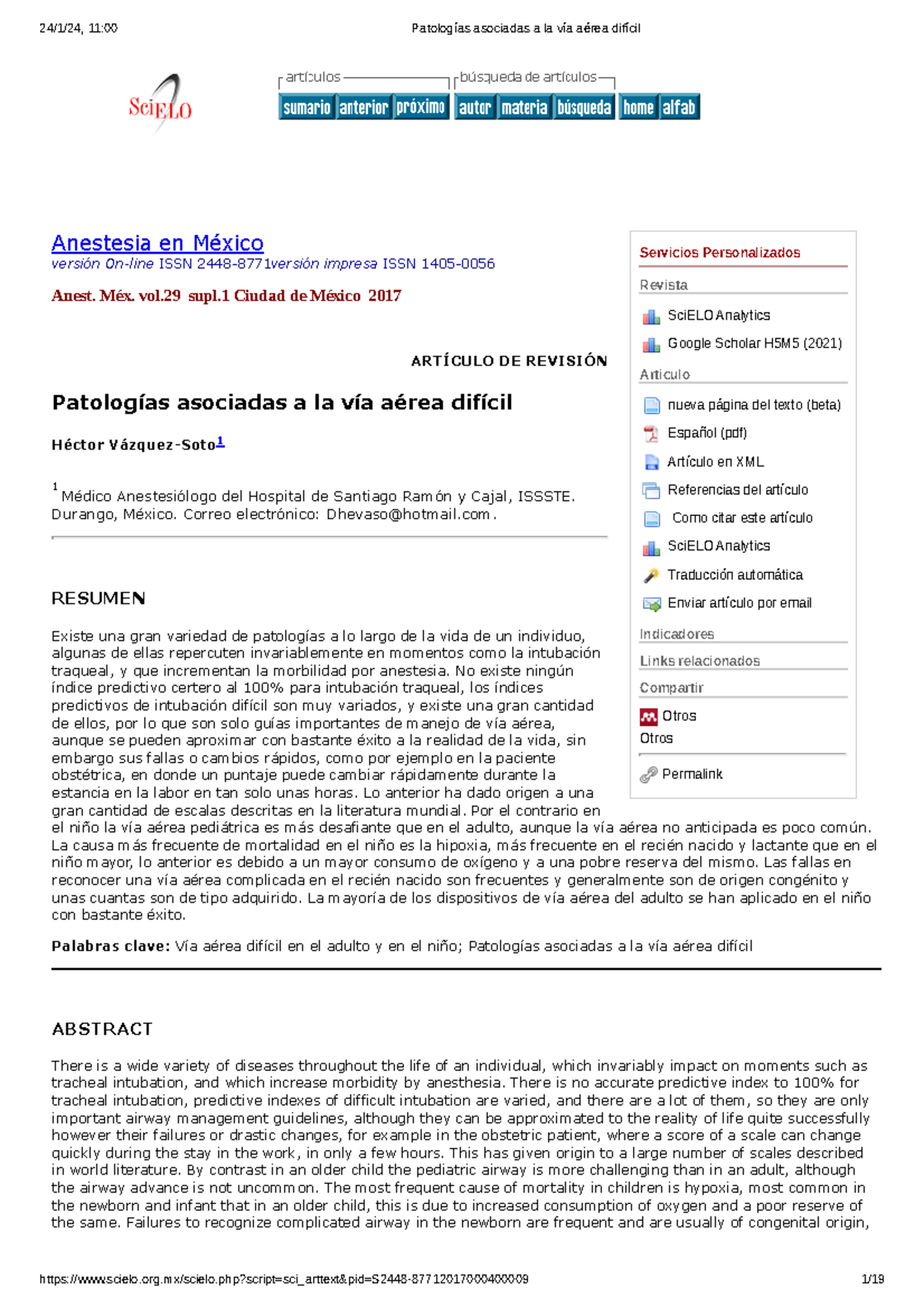 Patologías asociadas a la vía aérea difícil - Servicios Personalizados Revista SciELO Analytics ...
