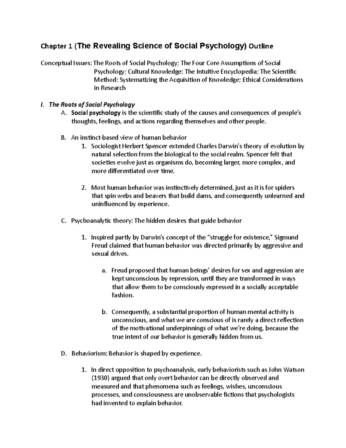 Chapter 1 (the Revealing Science of Social Psychology) Lecture Notes ...