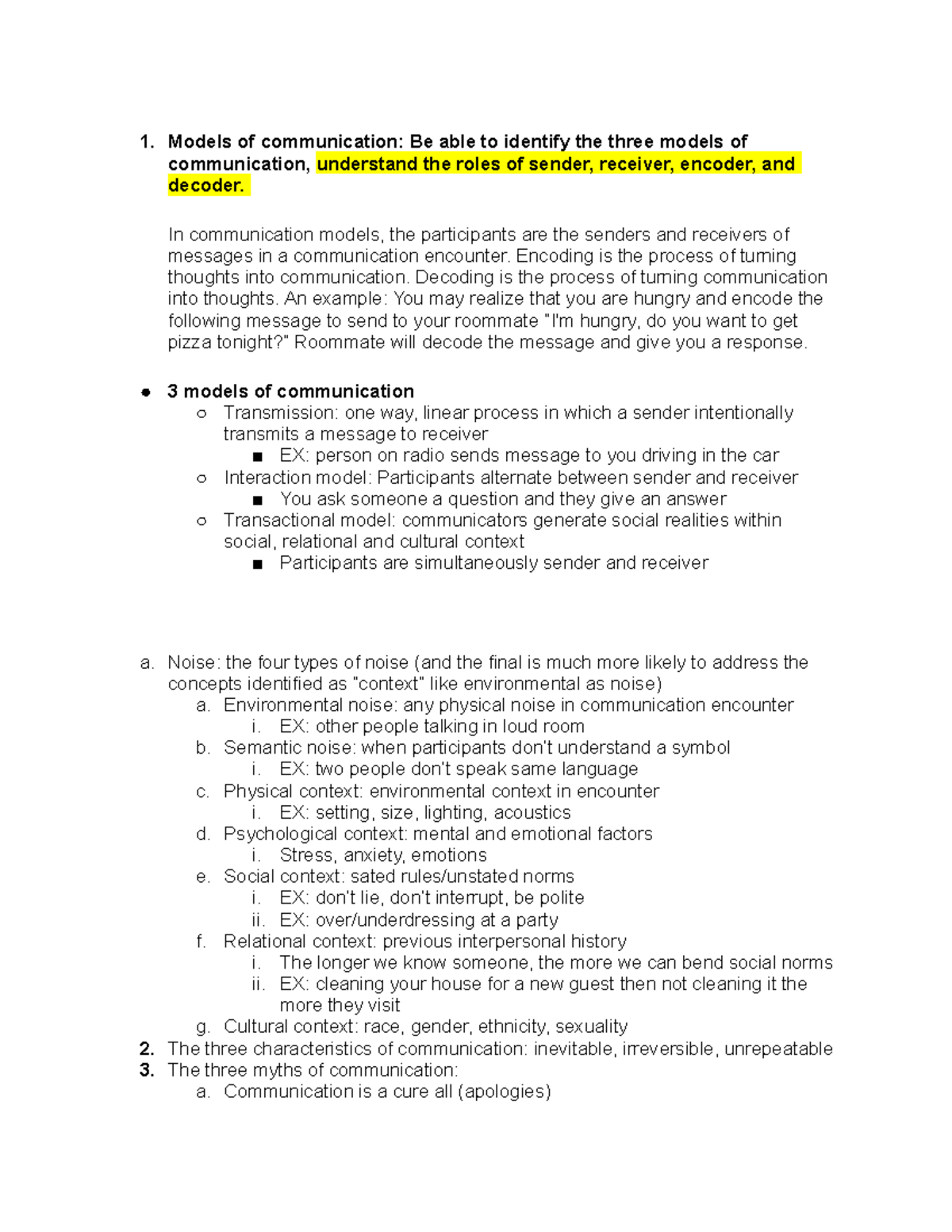 SCOM Final EXAM Study Guide - Models of communication: Be able to ...