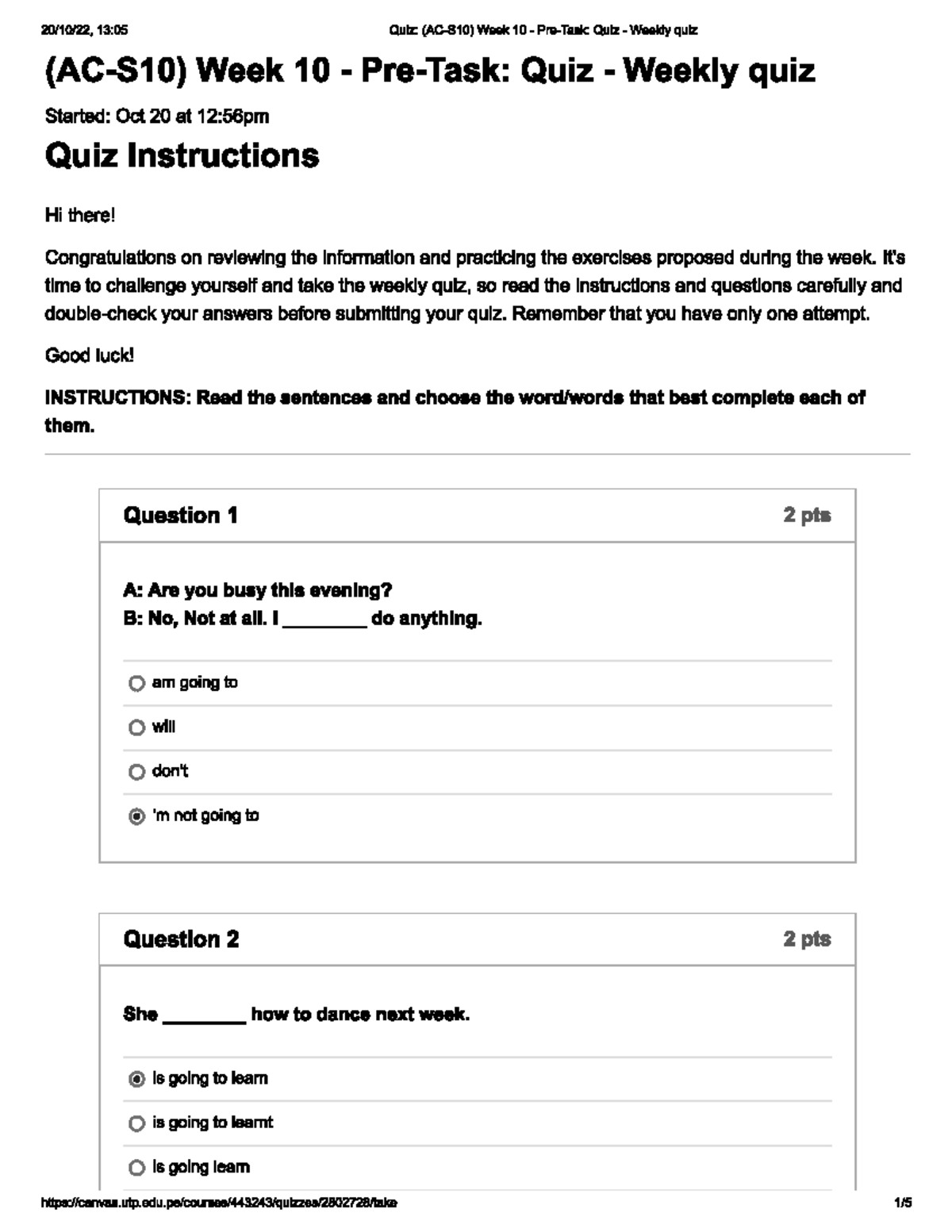 (AC-S10) Week 10 - Pre-Task Quiz - Weekly quiz - Ingles IV - UTP - Studocu
