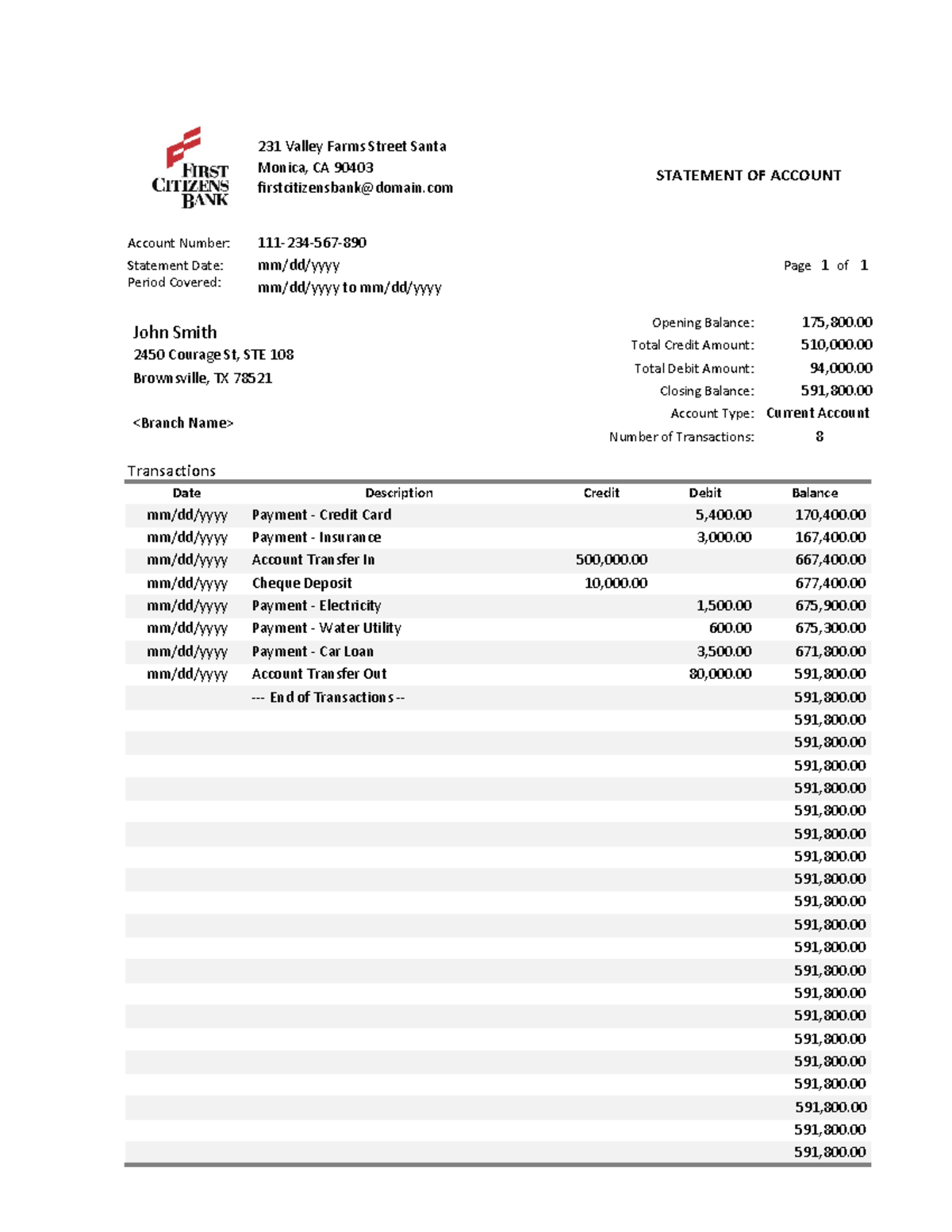 Bank Statement Template 1 - Template Lab 1 - STATEMENT OF ACCOUNT ...