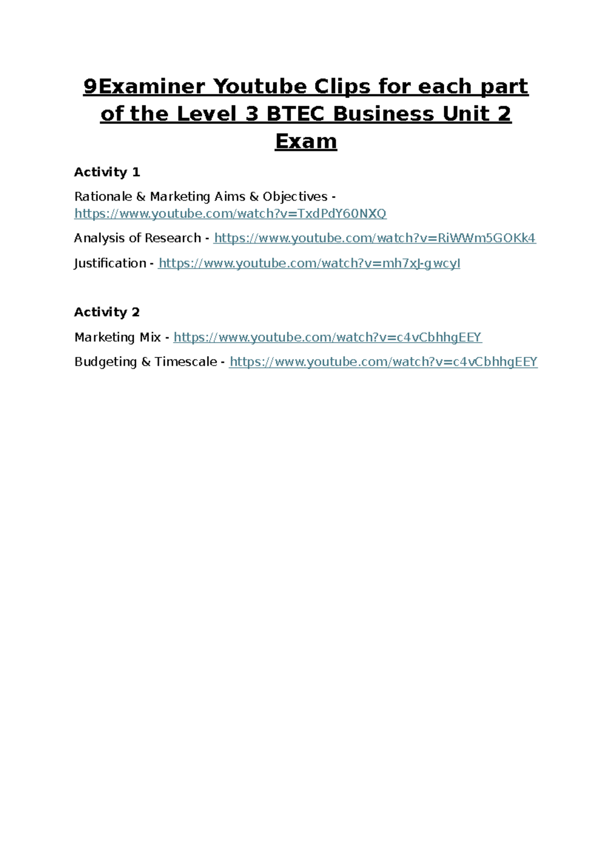 Unit 2 Specific Exam Section Guidance Clips - 9Examiner Youtube Clips ...