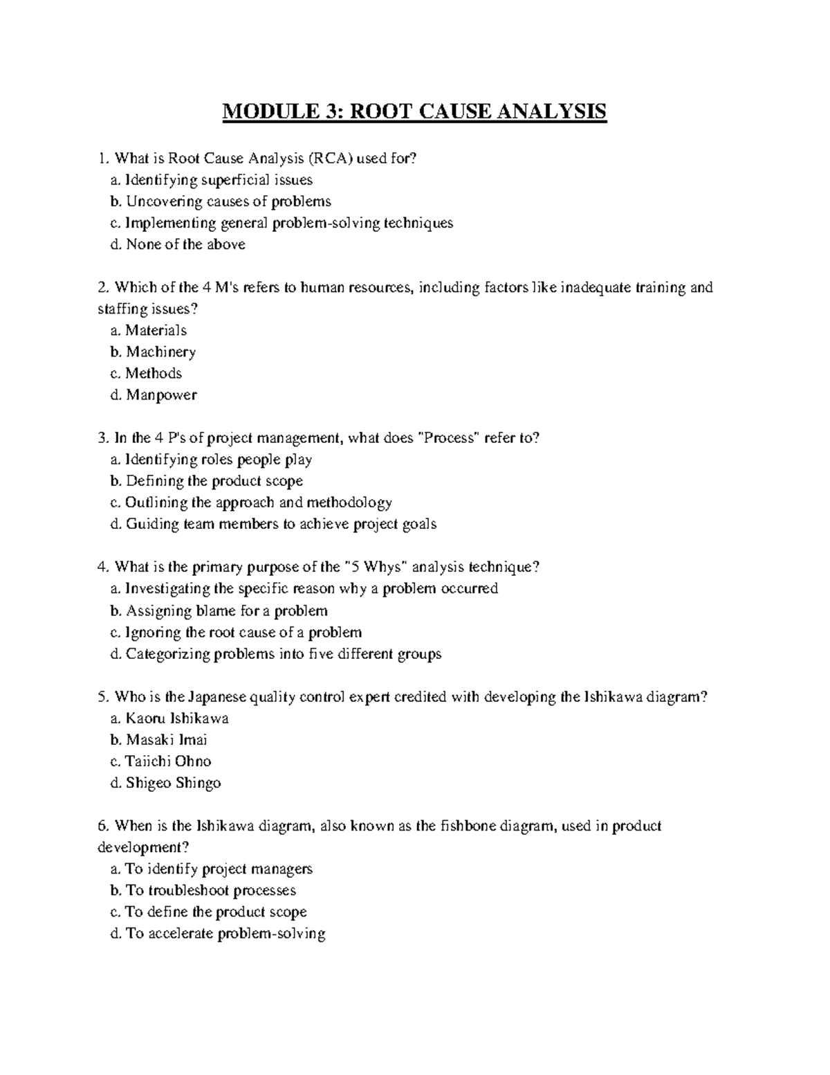 Module-3 Questionnaires - MODULE 3: ROOT CAUSE ANALYSIS What is Root ...