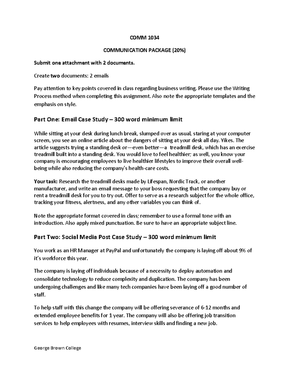 COMM 1034 Communication Package - George Brown College COMM 1 034 ...