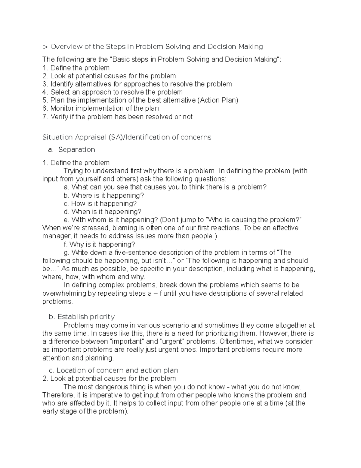 Reflection NOTE Overview of the Steps in Problem Solving and Decision ...