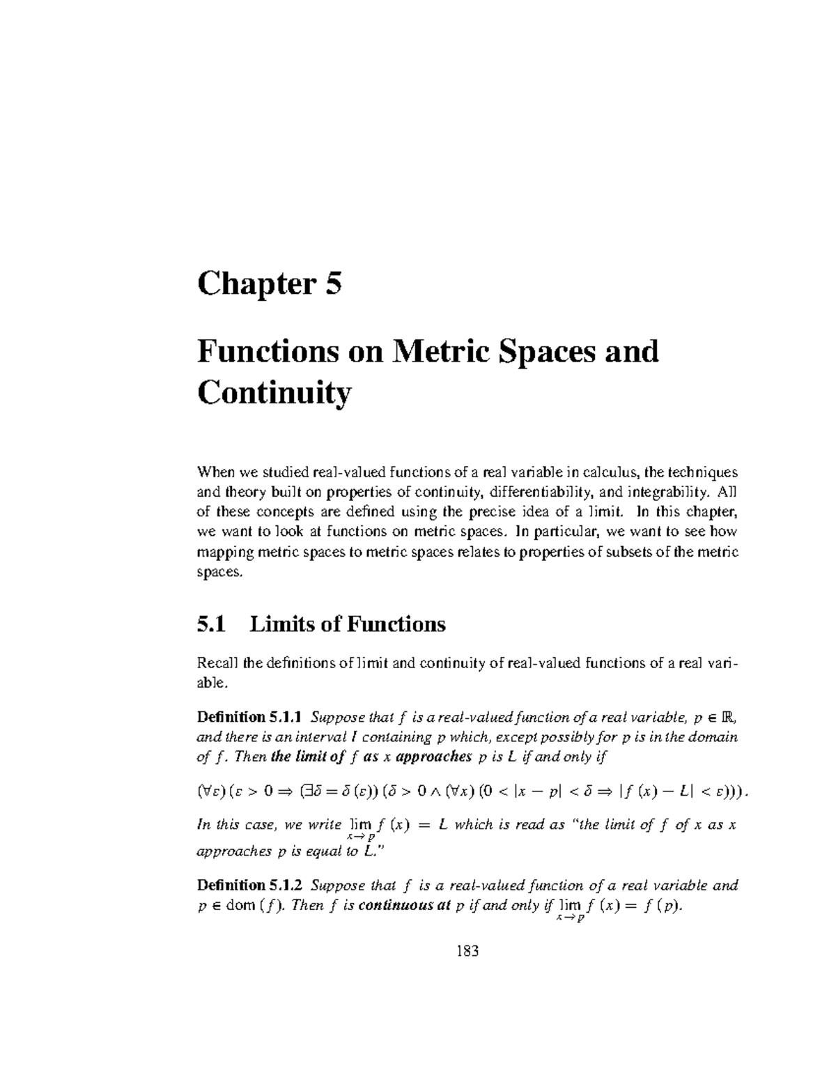 Function And Metric Spaces Chapter 5 Functions On Metric Spaces And