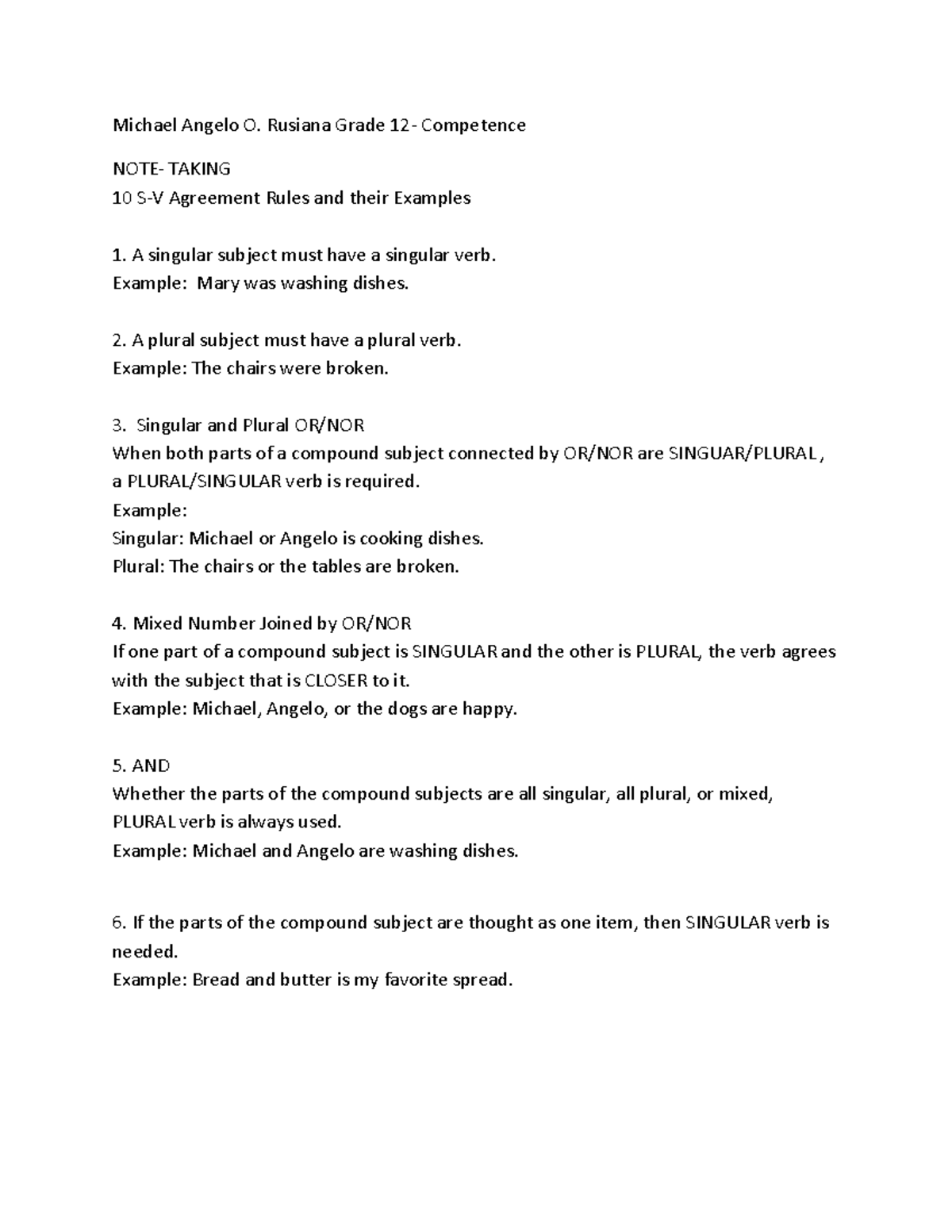 NOTE Taking - Michael Angelo O. Rusiana Grade 12- Competence NOTE ...