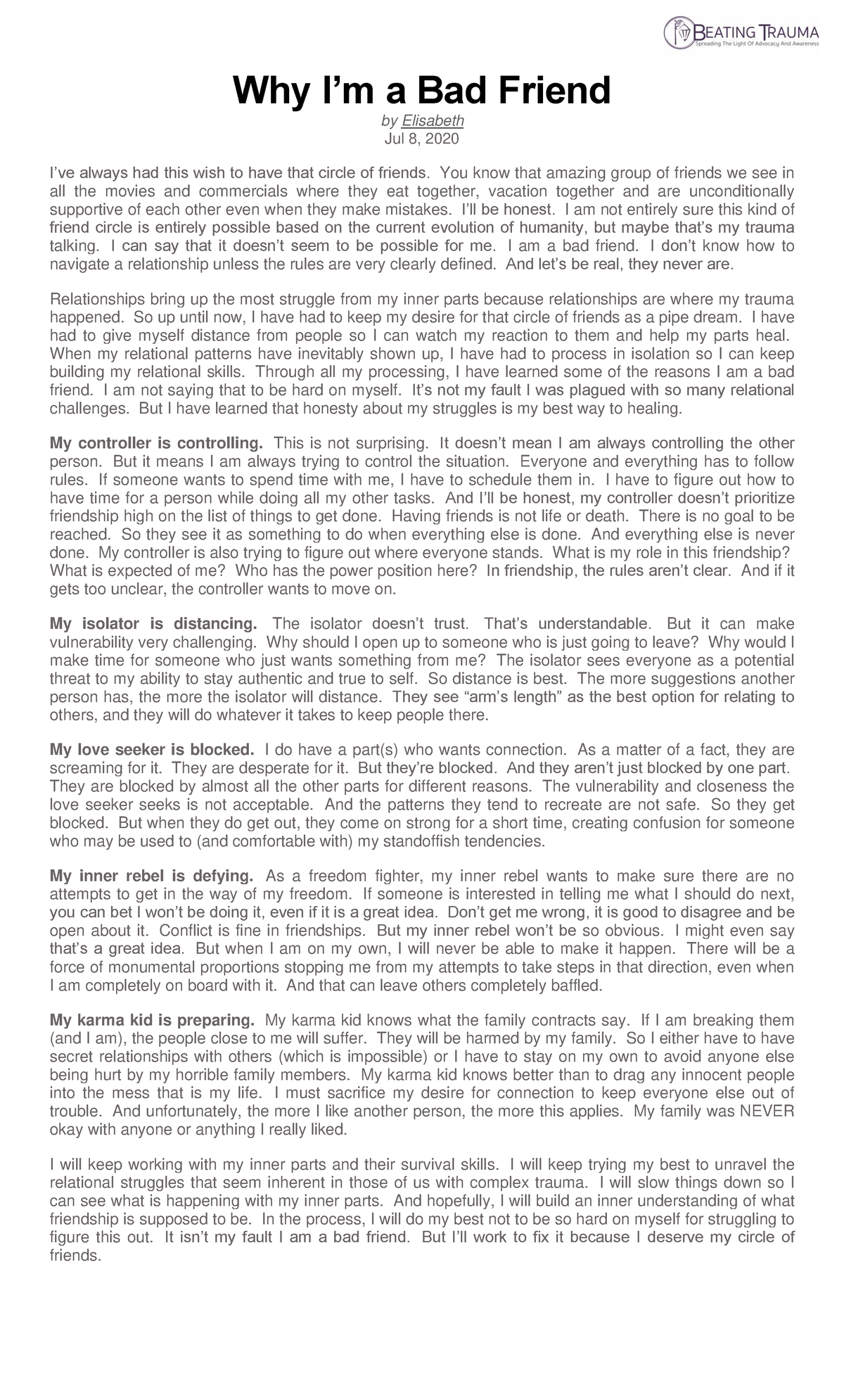 Why I’m a Bad Friend - Why I’m a Bad Friend by Elisabeth Jul 8, 202 0 I ...