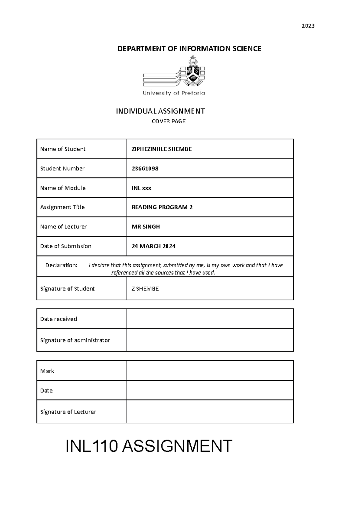 INL110 Reading Program 2 2023 - DEPARTMENT OF INFORMATION SCIENCE ...