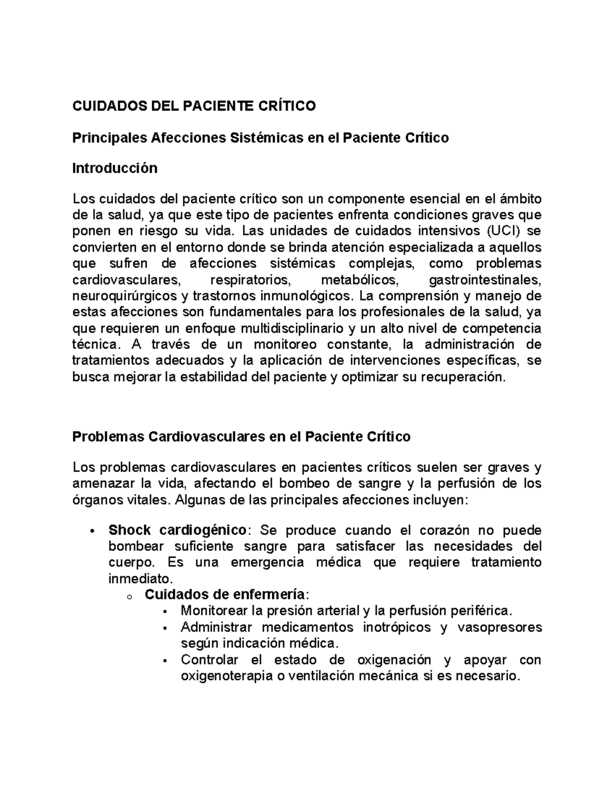 Cuidados DEL Paciente Crítico - CUIDADOS DEL PACIENTE CRÍTICO ...
