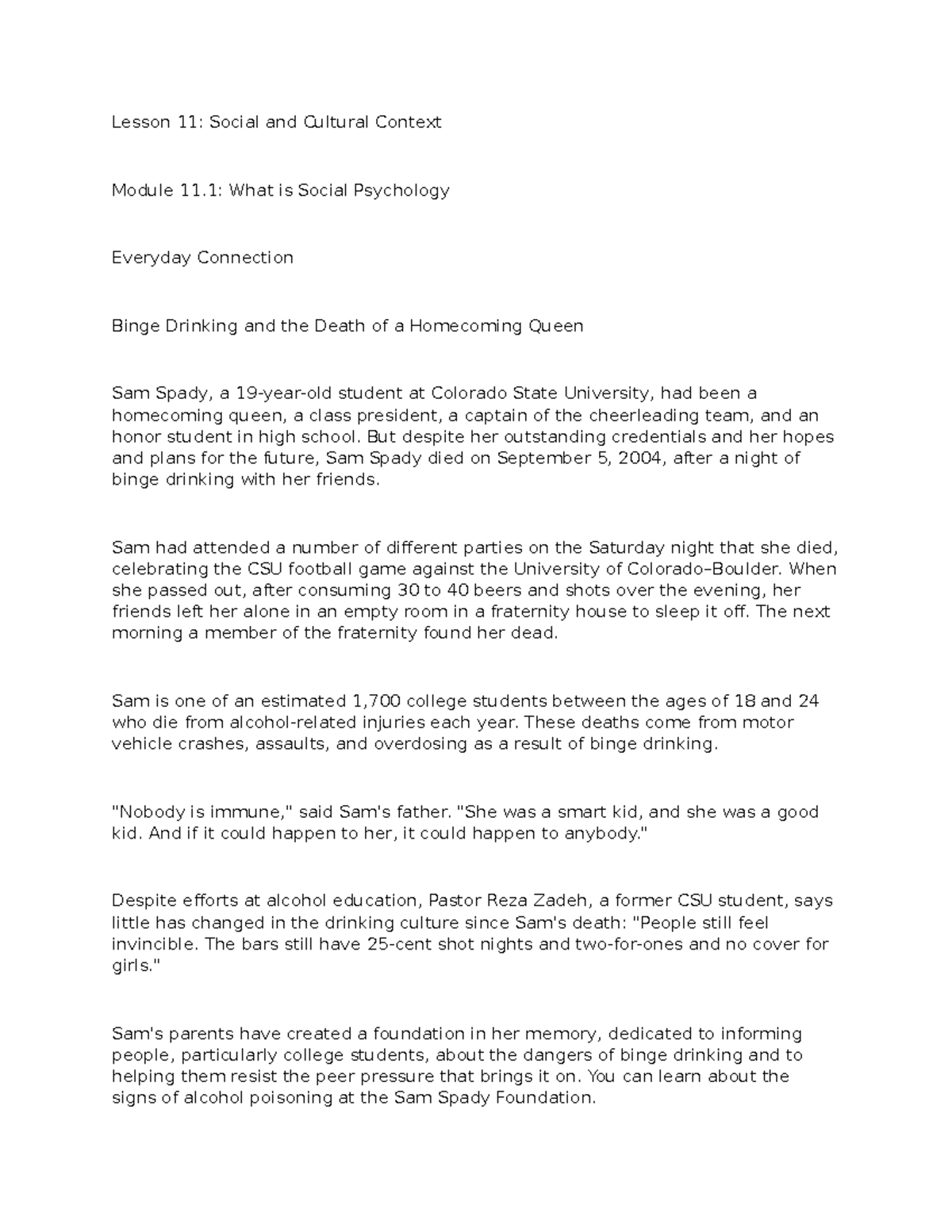 Lesson 11 psy 101 - Social and Cultural Context - Lesson 11: Social and ...